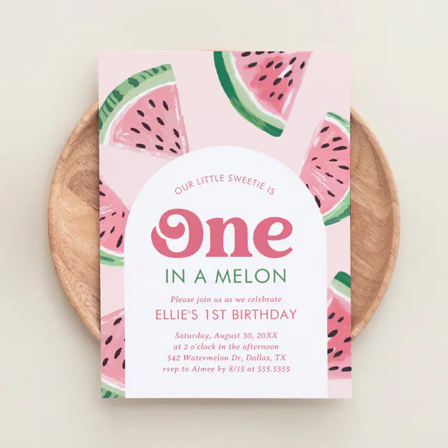 One in a Melon Watermelon Birthday Invitation | Zazzle