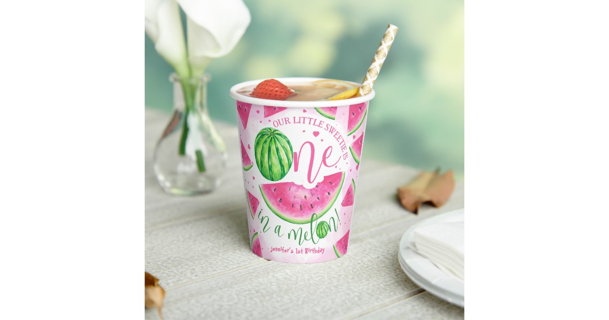 ONE in a Melon! Watermelon Birthday Party Paper Cups | Zazzle