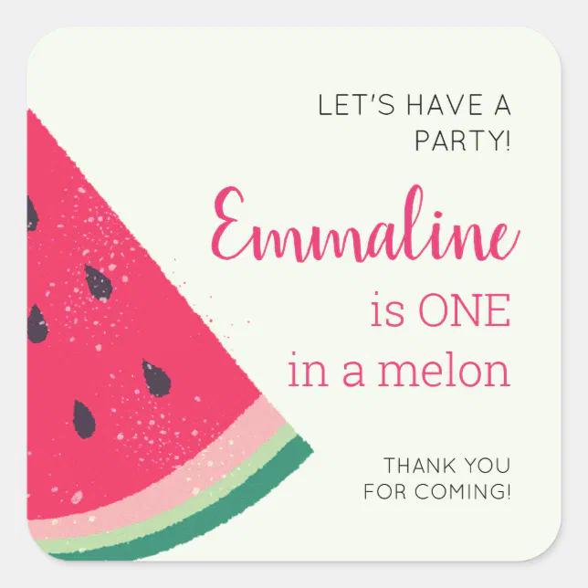 One In A Melon Watermelon First Birthday Square Sticker | Zazzle