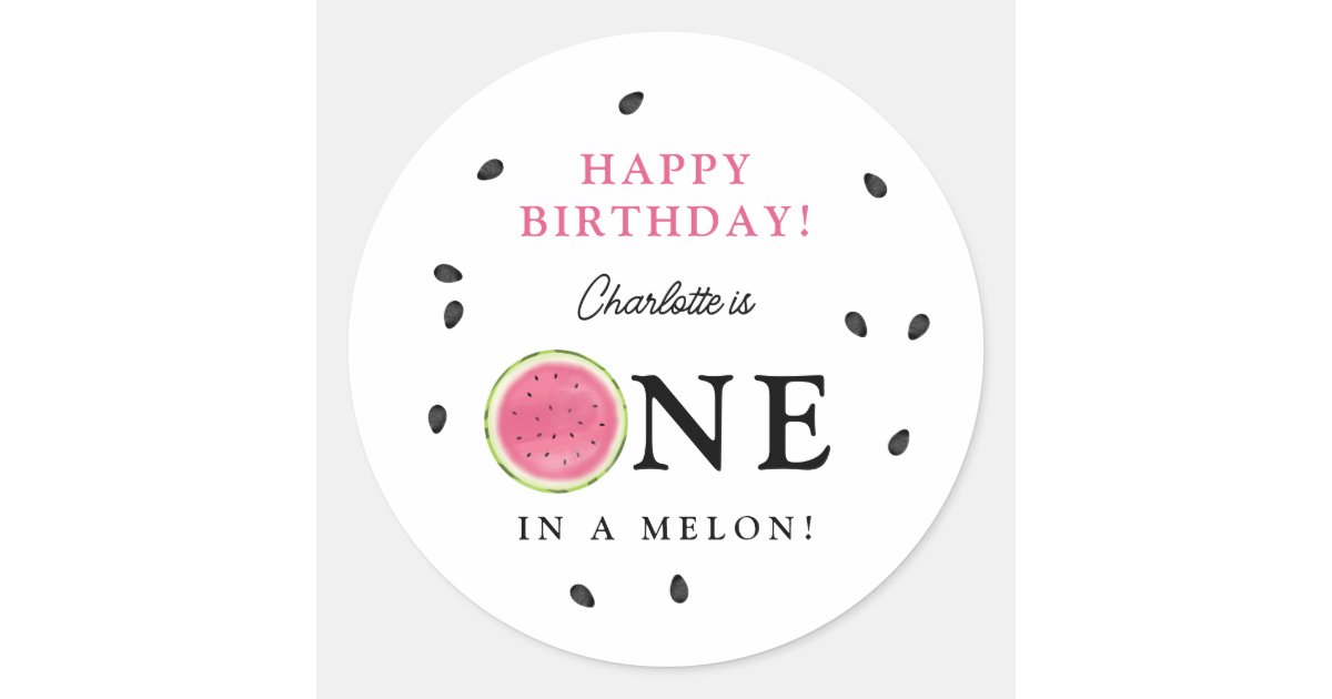 One in a Melon Watermelon Summer Birthday Classic Round Sticker | Zazzle