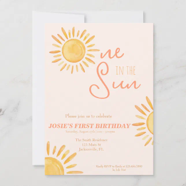 One in the Sun 1st Birthday Invitation | Zazzle