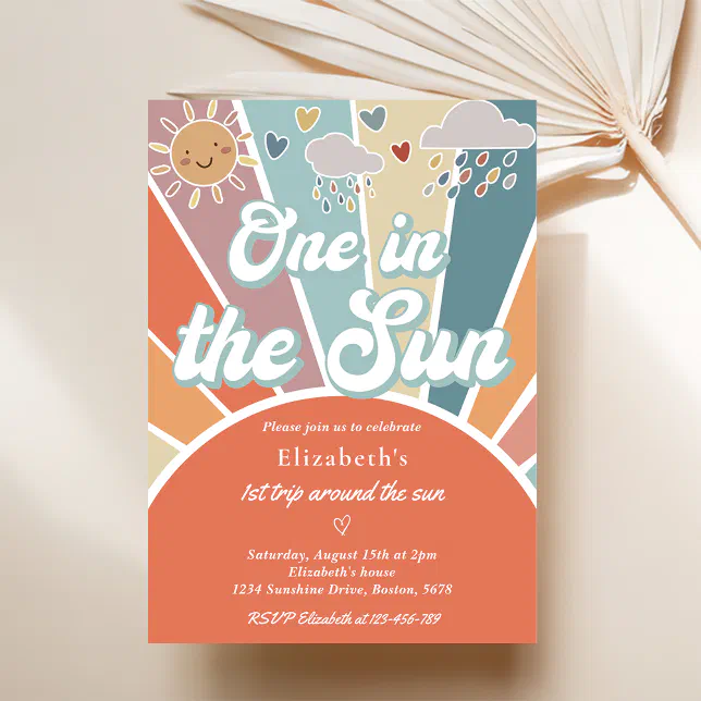 One In The Sun 1st Birthday Muted Rainbow Invitation | Zazzle