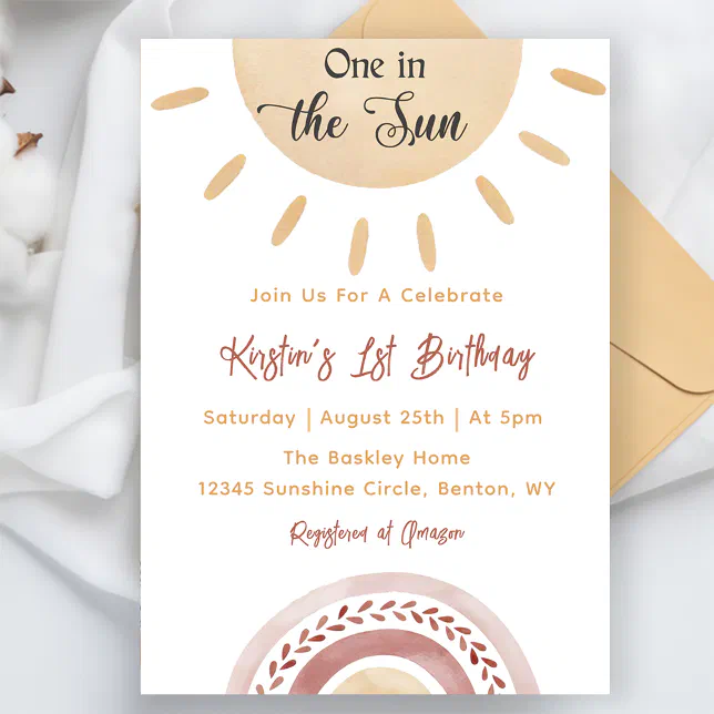 One In The Sun 1st Birthday Rainbow Invitation | Zazzle