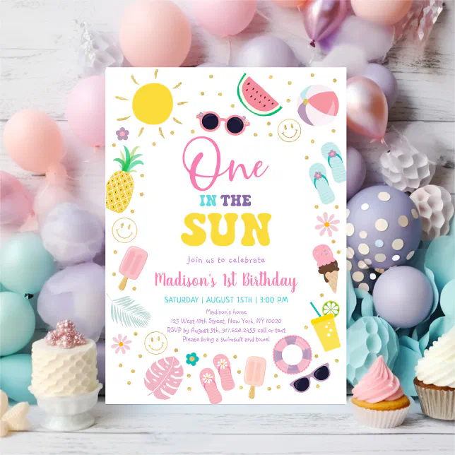One in the Sun Boho Pool Party 1st Birthday Invitation | Zazzle