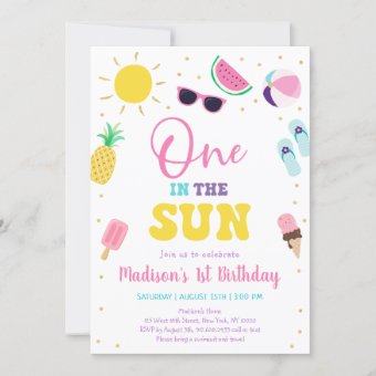 One in the Sun Girl Pool Party 1st Birthday Invitation | Zazzle