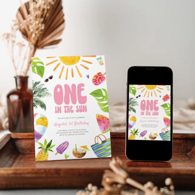 ONE in the Sun Pink Summer Birthday Invitation | Zazzle