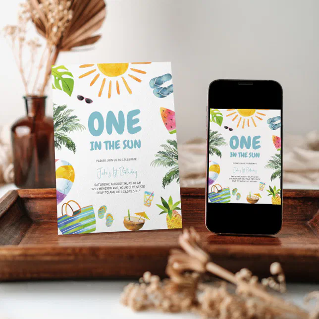 ONE in the Sun Pool Party Birthday Invitation | Zazzle