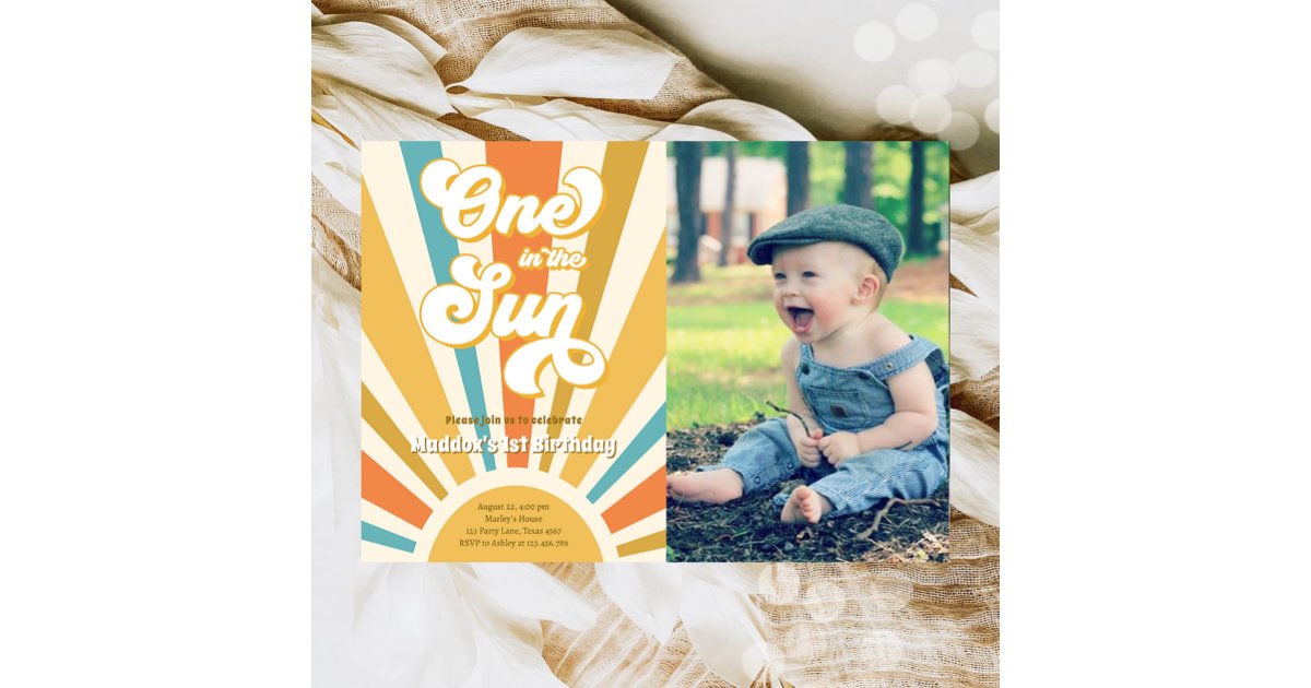 One in the Sun Retro Boho Hippie First Birthday Invitation | Zazzle
