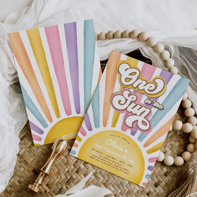 One in the Sun Retro Sunshine Girl 1st Birthday Invitation | Zazzle