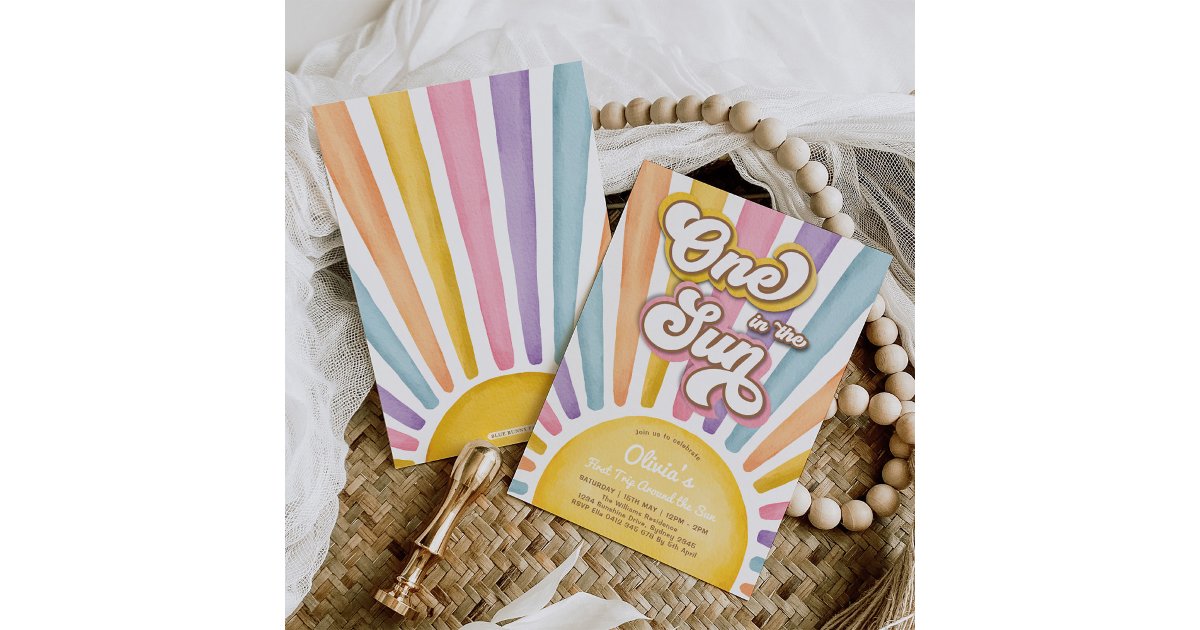 One in the Sun Retro Sunshine Girl 1st Birthday Invitation | Zazzle
