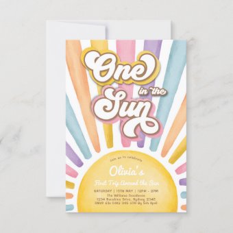One in the Sun Retro Sunshine Girl 1st Birthday Invitation | Zazzle