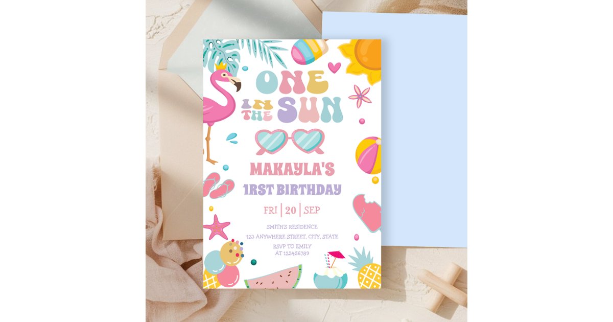 One In The Sun Summer Splish Splash 1st Birthday Invitation | Zazzle