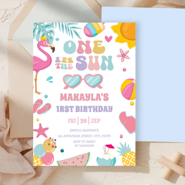 One In The Sun Summer Splish Splash 1st Birthday Invitation | Zazzle