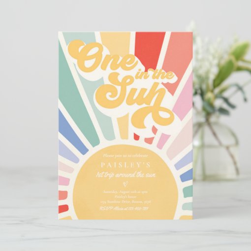 One In The Sun Sunshine 1st Birthday Muted Rainbow Invitation | Zazzle