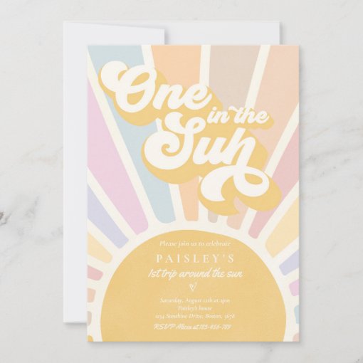 One In The Sun Sunshine 1st Birthday Pink Rainbow Invitation | Zazzle