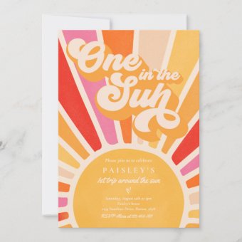 One In The Sun Sunshine 1st Birthday Pink Rainbow Invitation | Zazzle