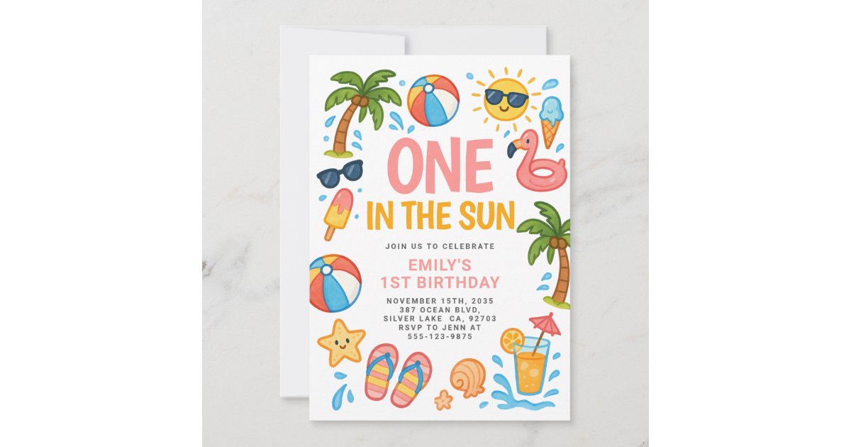 One In The Sun Tropical 1st Birthday Party Invitation | Zazzle