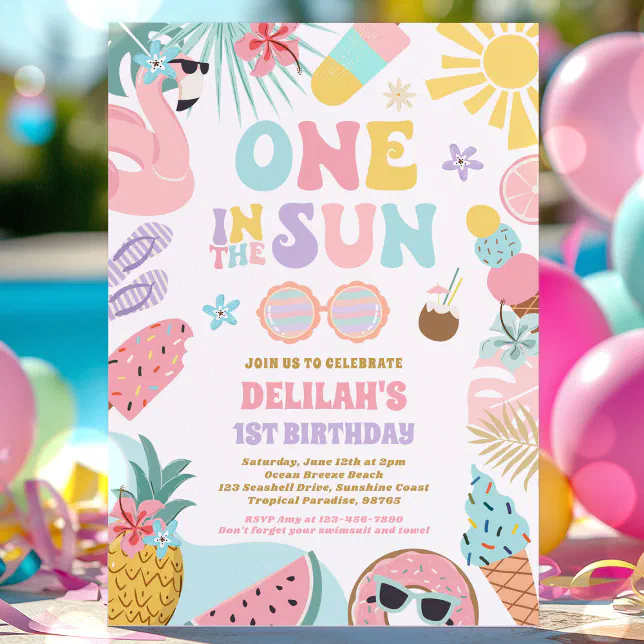 One In The Sun Tropical Beach 1st Birthday Party Invitation | Zazzle