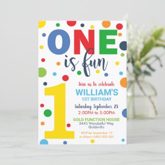 One is Fun Birthday Invitation 1st Birthday | Zazzle