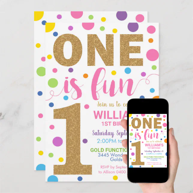 One is Fun Birthday Invitation Girl 1st Birthday | Zazzle