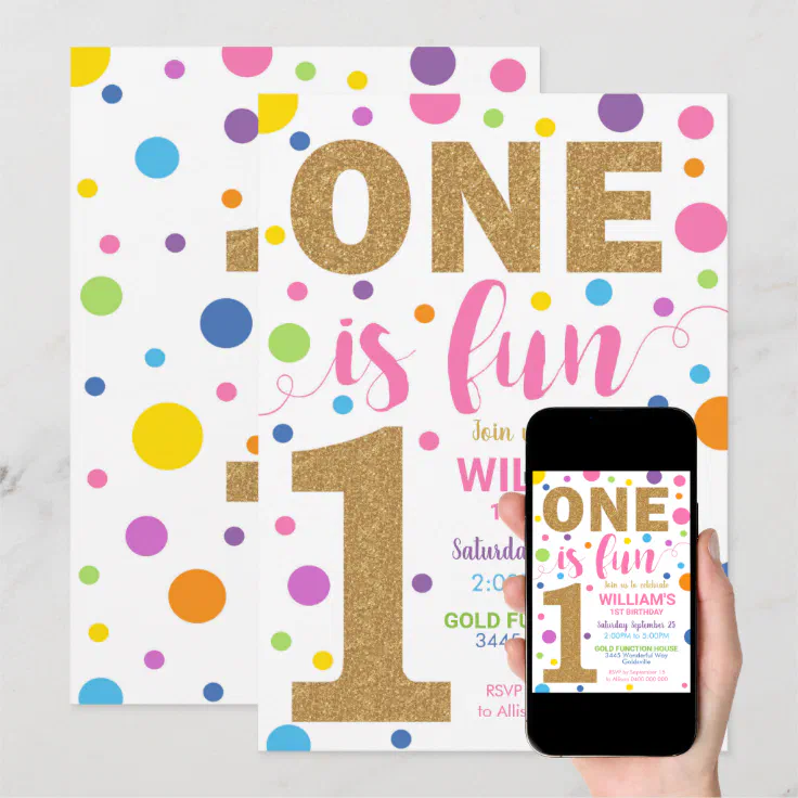 One is Fun Birthday Invitation Girl 1st Birthday | Zazzle