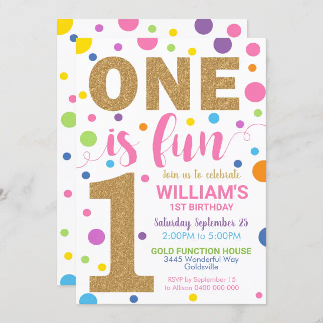 One is Fun Birthday Invitation Girl 1st Birthday | Zazzle