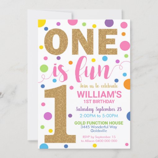One is Fun Birthday Invitation Girl 1st Birthday | Zazzle