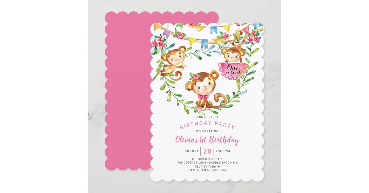 One Is Fun Monkey 1st Birthday Invitation | Zazzle