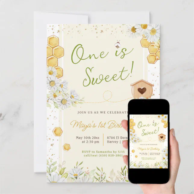 One is Sweet Bumblebee First 1st Birthday Party Invitation | Zazzle