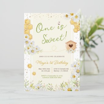 One is Sweet Bumblebee First 1st Birthday Party Invitation | Zazzle