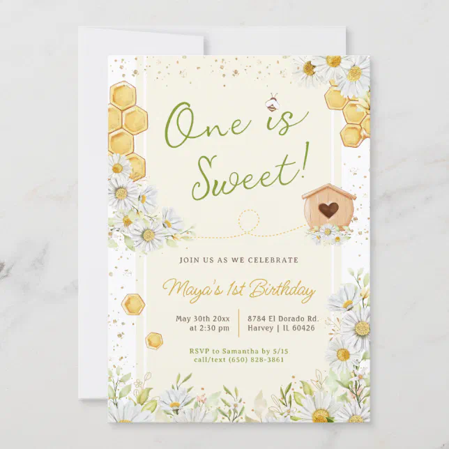 One is Sweet Bumblebee First 1st Birthday Party Invitation | Zazzle