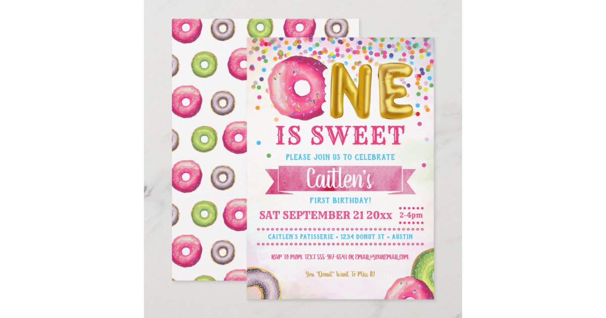 One Is Sweet Donut First Birthday Confetti Invitation | Zazzle