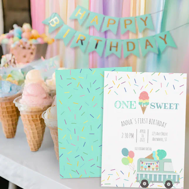 One is Sweet ice cream social birthday invitation | Zazzle