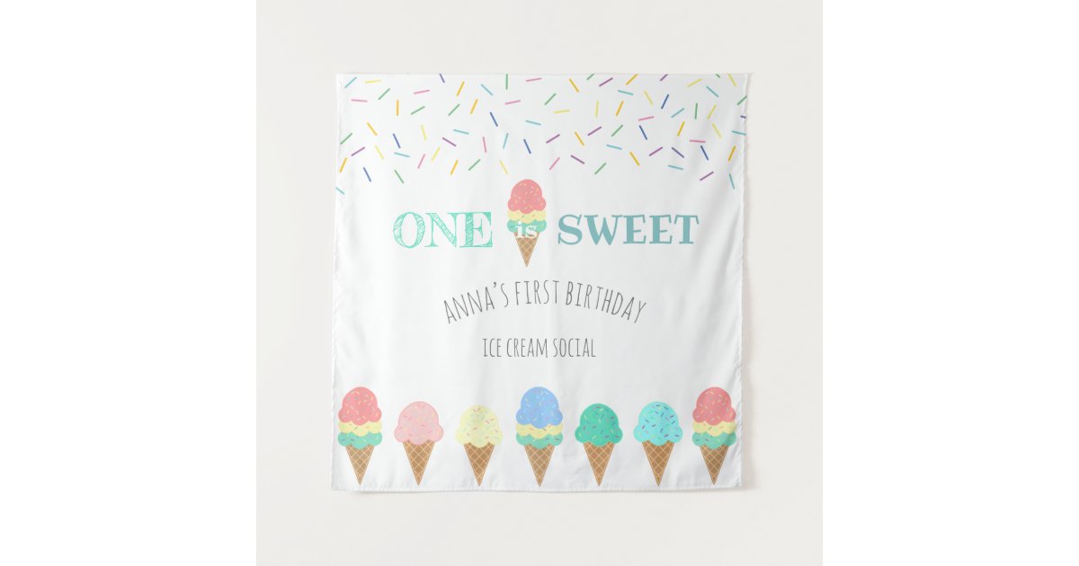 One is sweet ice cream social first birthday tapestry | Zazzle