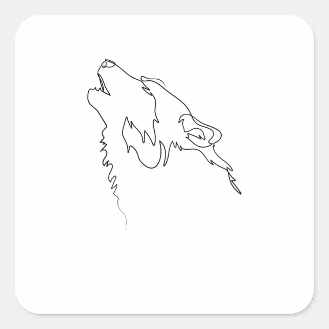 One Line Drawing Wolf Single Art Square Sticker | Zazzle