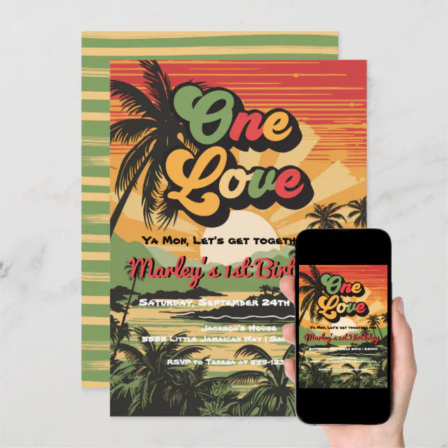 One Love Reggae Jamaican Birthday Invitation | Zazzle