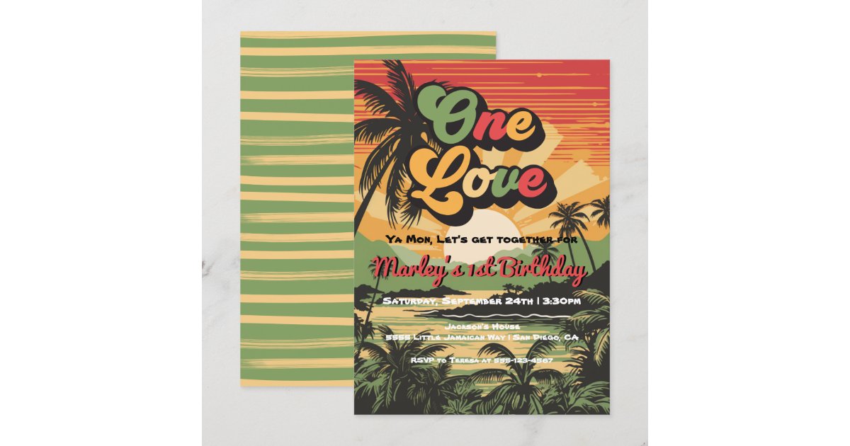One Love Reggae Jamaican Birthday Invitation | Zazzle