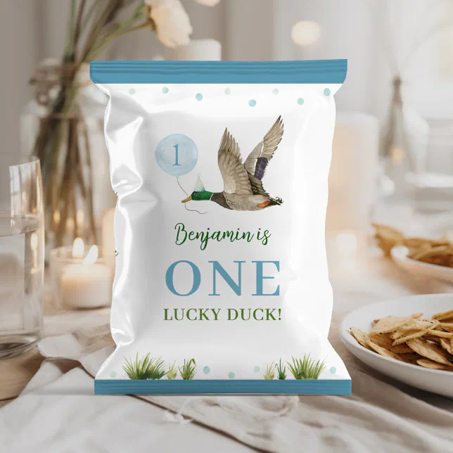 One Lucky Duck Boy Birthday Chip Bag Wrapper | Zazzle