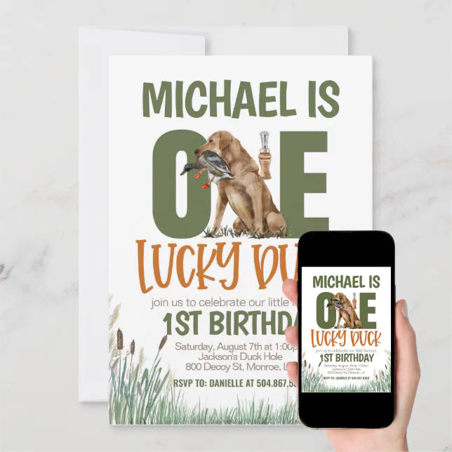 ONE Lucky Duck Hunting First Birthday Invitation | Zazzle