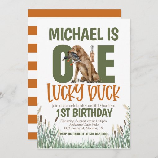 ONE Lucky Duck Hunting First Birthday Invitation | Zazzle