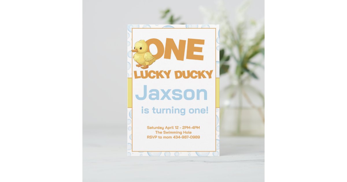 ONE Lucky Ducky 1st Birthday Invitation | Zazzle