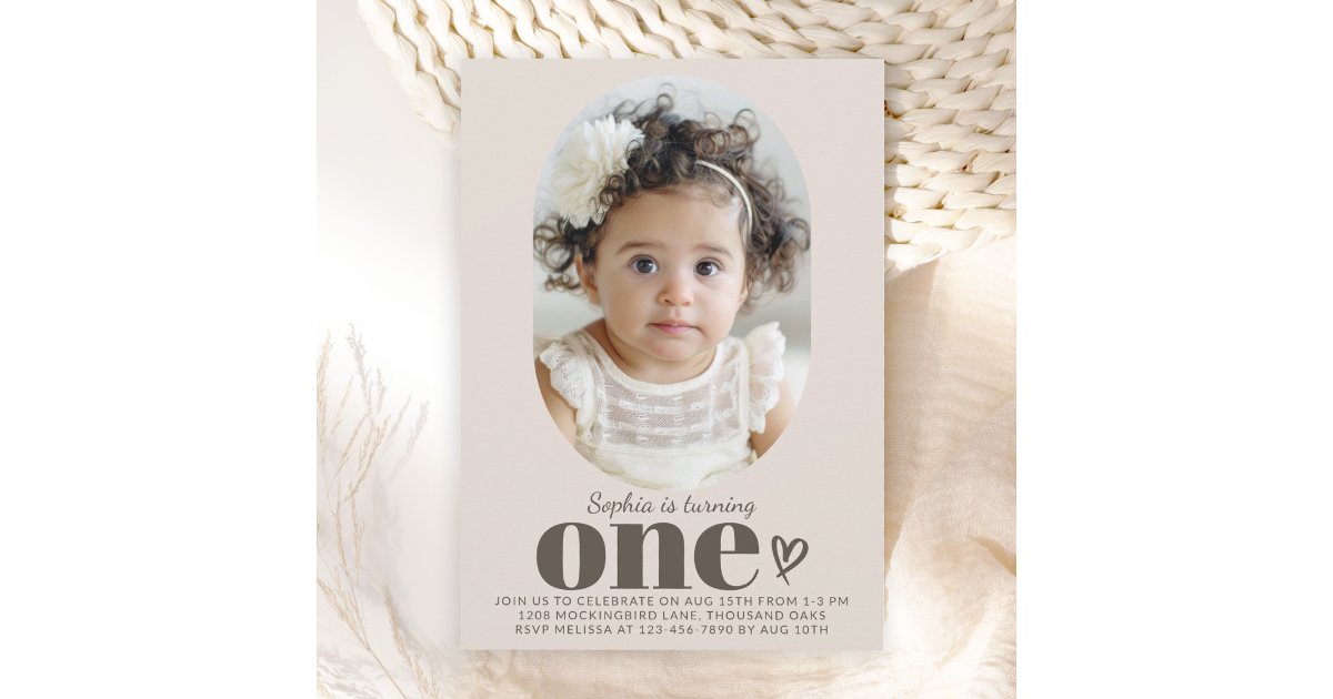 One Modern Minimal Photo 1st Birthday Invitation | Zazzle