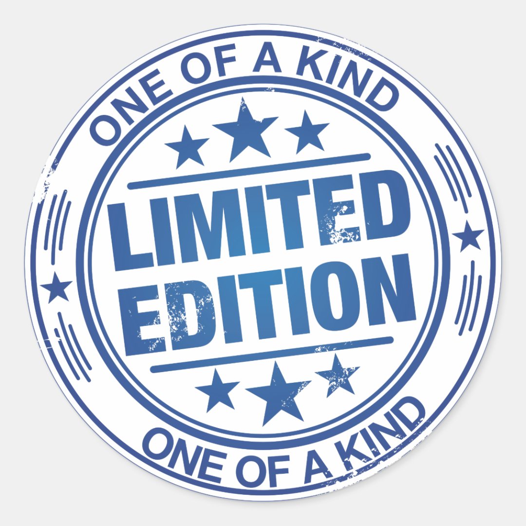 One of a kind -blue rubber stamp effect- classic round sticker | Zazzle