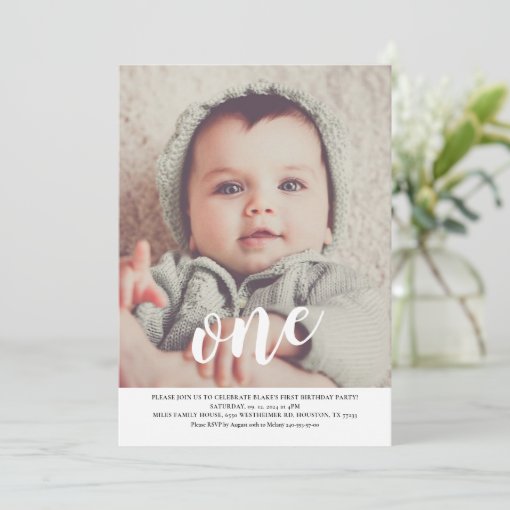 One Photo 1st First Birthday Party Invitation | Zazzle