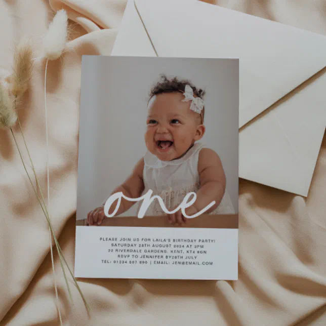 One Photo First Birthday Invitation | Zazzle