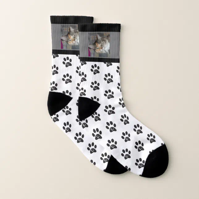One Photo Pet Paw Print Pattern Socks | Zazzle
