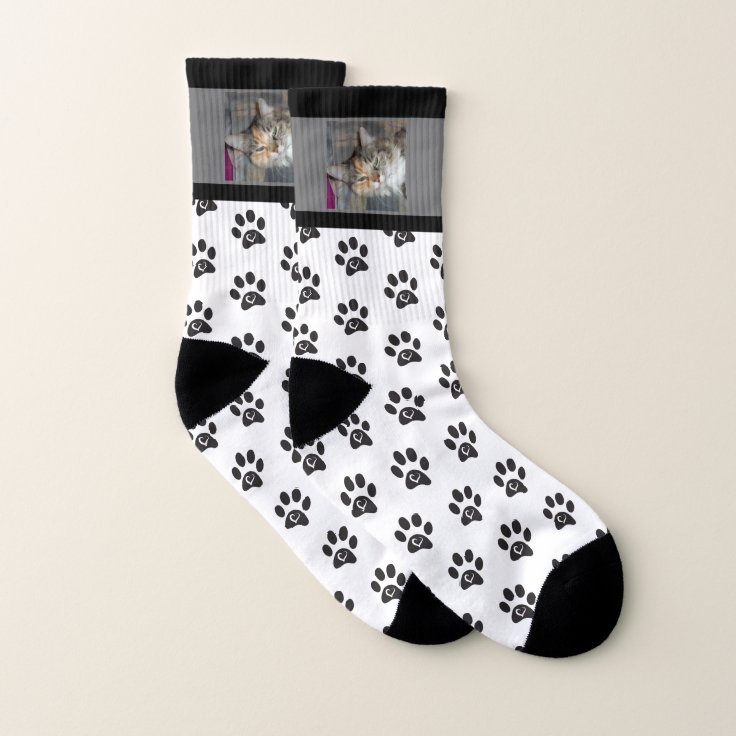 One Photo Pet Paw Print Pattern Socks | Zazzle