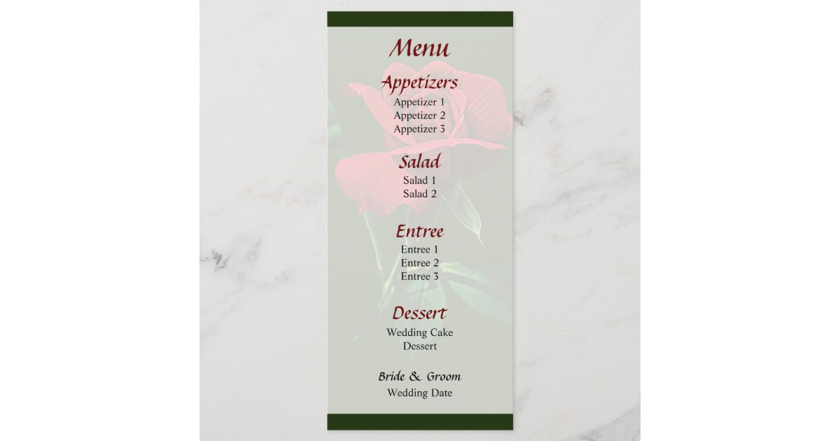 One Red Rosebud Menu... Menu | Zazzle