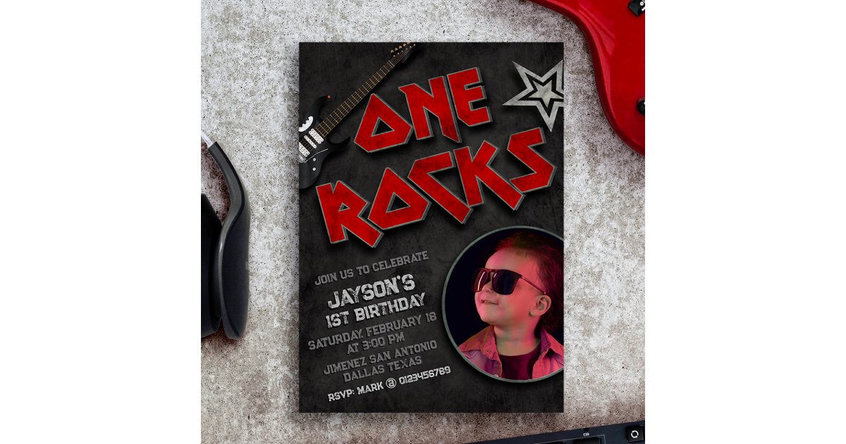 One Rocks Birthday with Photo Invitation | Zazzle
