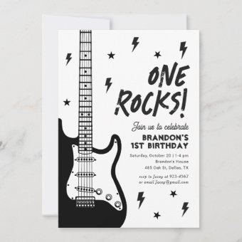 One Rocks Guitar Rock and Roll 1st Birthday Invitation | Zazzle